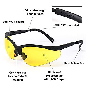 LaneTop Shooting Glasses For Men and Women, Anti Fog ANSI Z87.1 Safety Glasses with Hard Shell Case, UV400 Eye Protection for Shooting Range Glasses, Yellow Lens