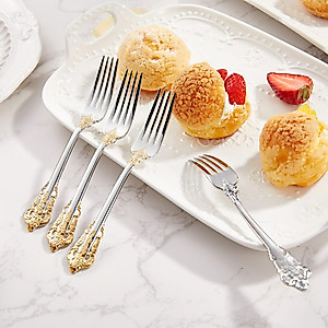 KEAWELL Luxury 5.9" Appetizer Forks, 18/10 Stainless Steel, Set of 4, Gorgeous Cocktail Forks/Dessert Forks (Gold Accent)