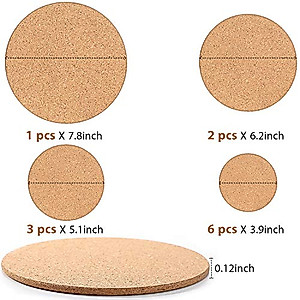 Cork Coasters Cup Trivets Wooden Thick Drink Round Absorbent Blank Cork Base Mat for Wine Glasses Home Bar Kitchen Restaurant Cafe Wedding Party Supplies, 1/4 Inch Thickness, 4 Sizes (12 Pieces)