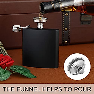 Hip Flask for Liquor 1PCS Black Thin Flasks with Silver Cap 6oz Stainless Steel Leakproof with 1pcs Funnel for Gift, Camping, Wedding Party