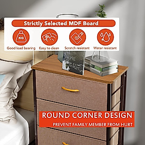 WAYTRIM Dresser Storage Tower, 4 Fabric Organizer Drawers, Wide Chest of Drawers for Closet Boys & Girls Bedroom, Bedside Furniture, Steel Frame, Wood Top, Fabric Bins, Easy Installation (Brown)