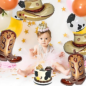 Lidmada 4Pcs Western Cowgirl Party Balloons, Cowgirl Boot Balloon Cowboy Hat Foil Balloons, Western Cowgirl Birthday Party Decorations Last Rodeo Bachelorette Party Supplies (Brown)