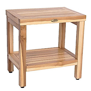 EcoDecors Earthy Teak Shower Bench Wooden Seat Eleganto Garden Bench 18″ Length Natural Teak Shower Seat with Shelf Wood Shower Bench for Indoor and Outdoor Use