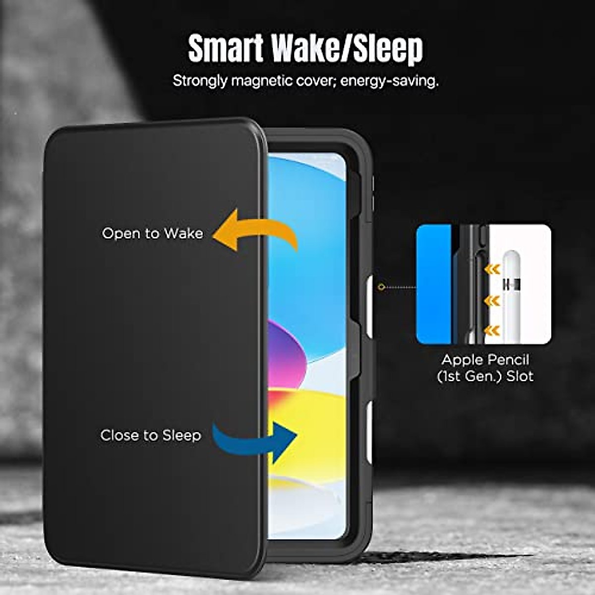 MoKo for iPad 10th Generation Case with Pencil Holder, iPad Case 10th Generation 2022 10.9", Built-in Screen Protector Clear Back, Stain Resistant Multi Angle Viewing Stand, Auto Wake/Sleep, Black