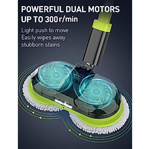 BIUBLE Cordless Electric Mop, Dual Spin Mops for Floor Cleaning, LED Headlight / Stand-Free / Water Sprayer, Rechargeable Scrubber Cleaner Mops with 300ML Water Tank for Multi Floors, Self-Propelled