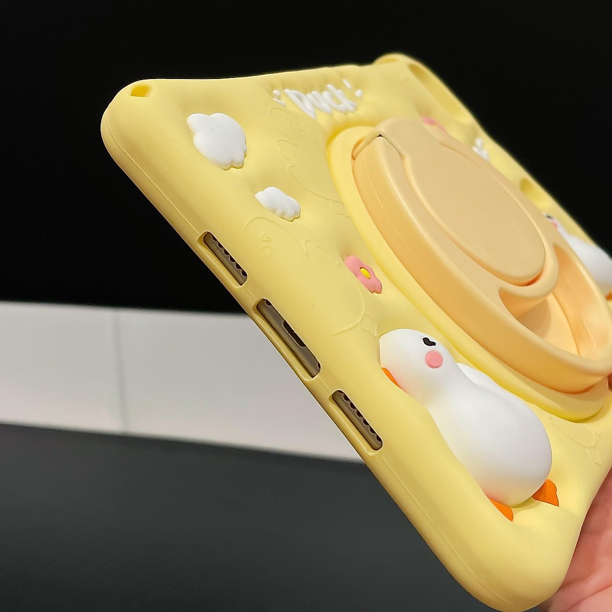 Silicone Yellow Duck Pattern Tablet Case with Lanyard and Built-in Foldable Stand Kickstand Shockproof Cover Case for Samsung Galaxy Tab A8 10.5 2021 X200/X205
