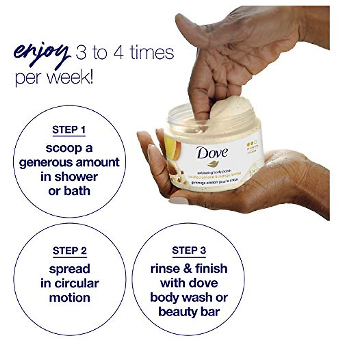 Dove Exfoliating Body Polish Body Scrub Exfoliating Scrub for Dry Skin Crushed Almond and Mango Butter Gently Exfoliates to Reveal Healthy Skin 10.5 Ounce (Pack of 4)