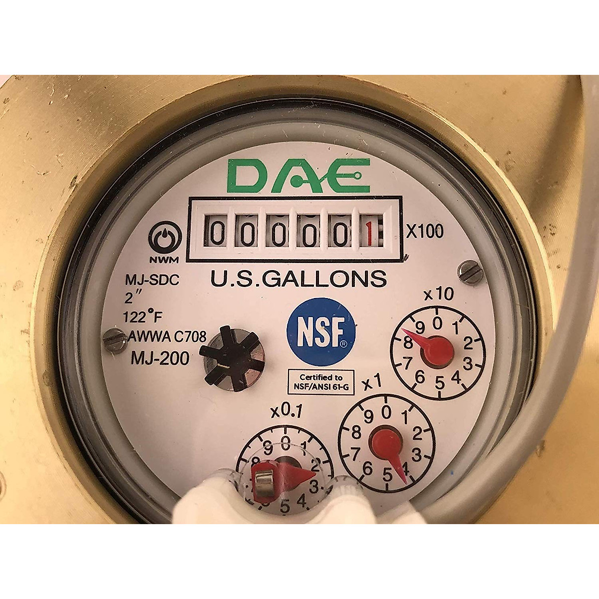 DAE MJ-200 2" NSF61 Non Lead Potable Water Meter, Pulse Output + Couplings, Gallons