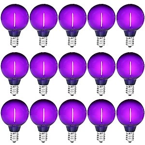 ZHZHLED Dark Purple Light Bulbs Plastic 1 Watt G40 LED Replacement Bulbs for Indoor Outdoor String Lights, Shatterproof Waterproof E12 Base Filament Edison Christmas Halloween Light Bulbs,15 Pack