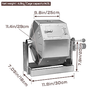 ICZW Coffee Bean Roaster 14.5L Coffee Bean Baker Gas Burner Drum Type Stainless Steel for Home and Commercial Use