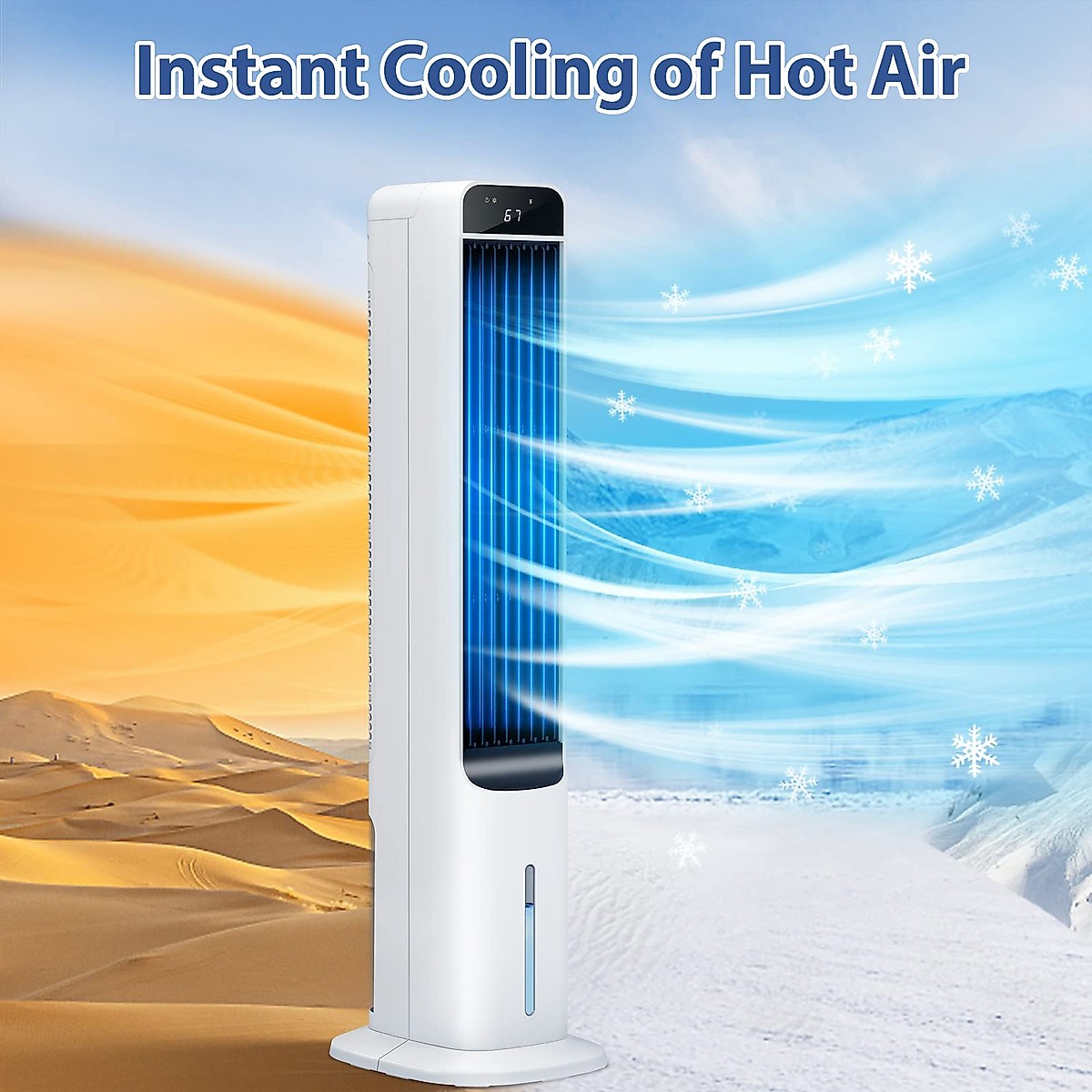 LifePlus Portable Evaporative Cooler, Swamp Bladeless Tower Fan Air Conditioner with Ice Cooling & Humidification, 4Ice Packs, 70°Oscillation, Low Noise for Kitchen Bedroom Office, 1.32 Gallon, White