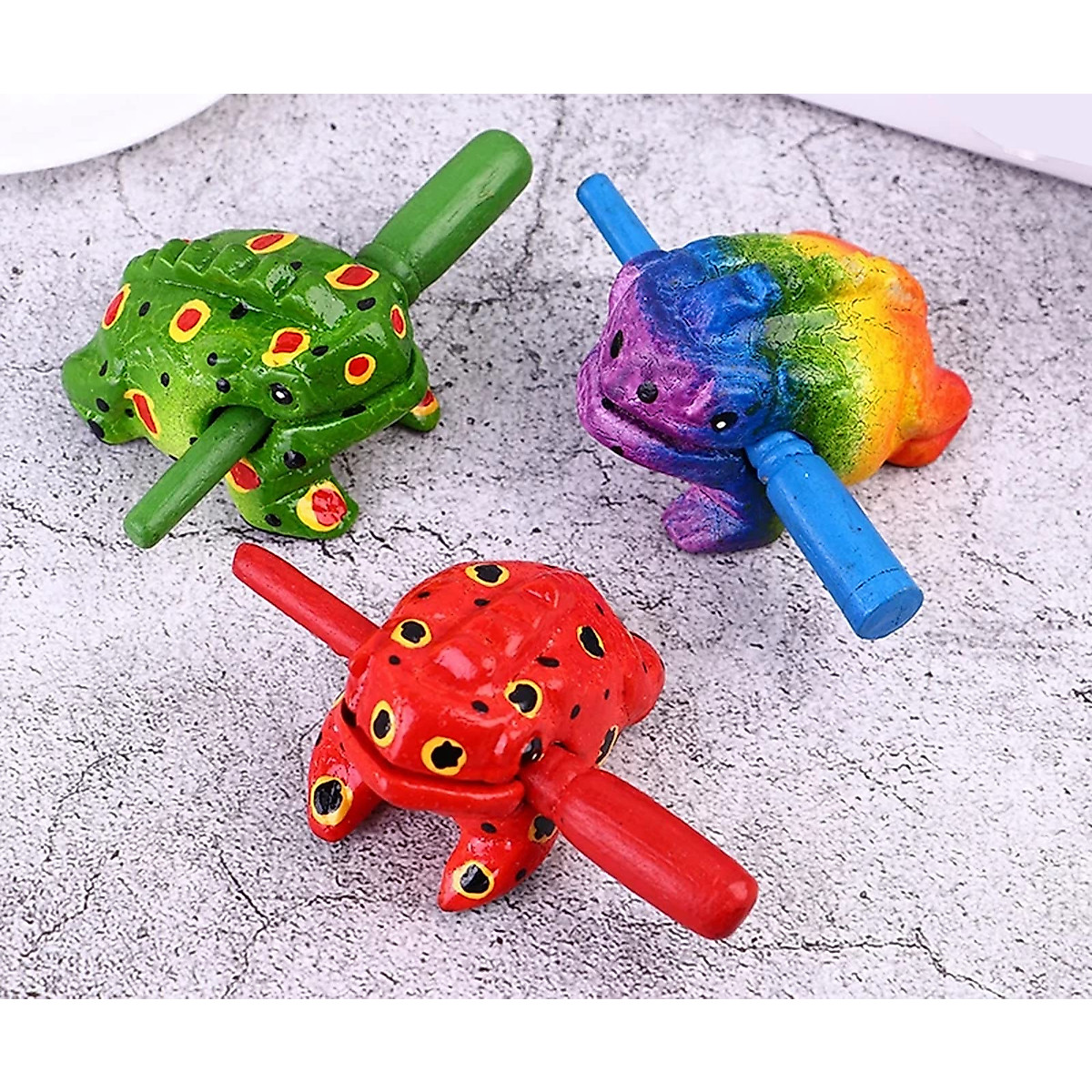 3.5" Wooden Frog Guiro Rasp Instrument - Percussion Musical Tone Block Craft (Painted Red)