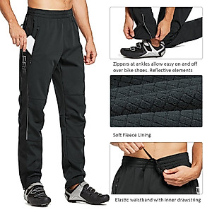 BALEAF Men's Fleece Lined Pants Winter Running Cycling Pants Cold Weather Mountain Bike Windproof Bicycle Gear Black M