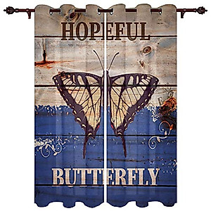 Big buy store Blackout Curtains Panels Rustic Butterfly Thermal Insulated Grommet Window Curtains Wooden Board Room Darkening Curtain Drapes for Bedroom & Living Room 52inches W x 96inches L