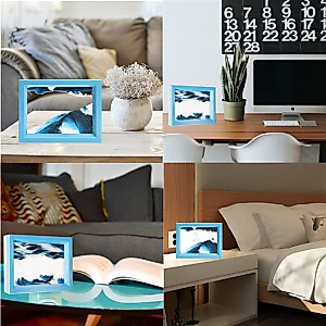 FUNJIA Moving Sand Art Picture, 3D Deep Sea Sandscape in Motion Display, Flowing Sand Art Decor for Sensory Calming Fidget, Desktop Home Office Work Decor (Blue)