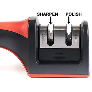 HUJI Professional Kitchen 2 Stage Chefs Knife Sharpener Help Repair, Restore, and Polish Blades with Soft Grip Safety Handle, Easy to Use