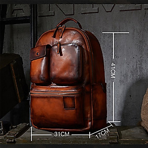 Denny&Dora Genuine Leather Backpack Luxury Vintage Laptop Bag Multi Pockets Bookbag Mens Casual Travel Daypack Large Capacity (Brown)