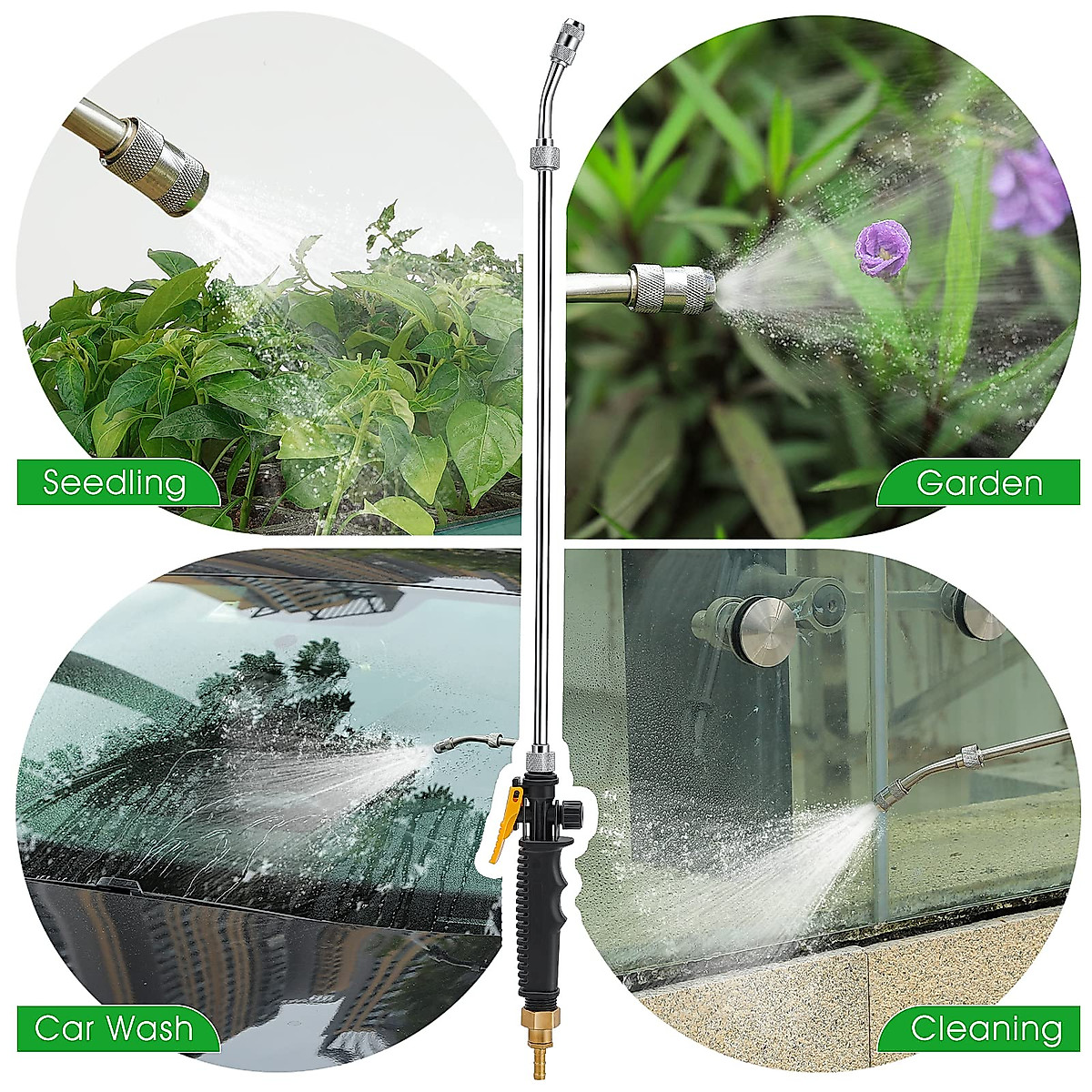 29 Inches Sprayer Wand, 3/8" & 1/4" Brass Barb Universal Sprayer Wand Replacement, Stainless Steel Sprayer Parts with Shut off Valve & 2 Hose Clamps, Spray Wands for Garden Hose