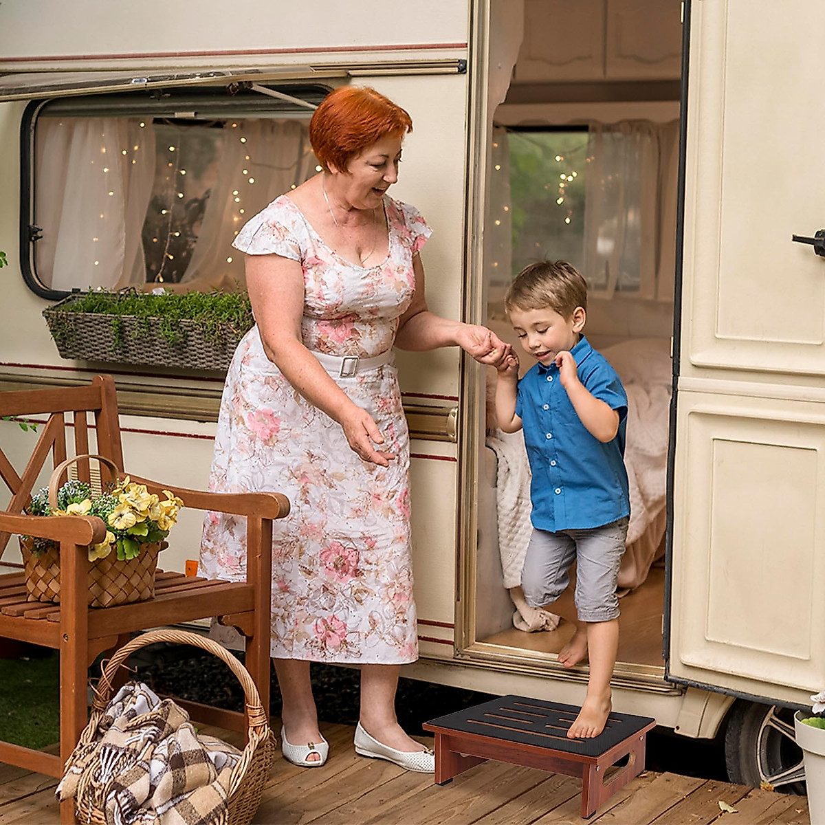 One Step Wooden Step Stools for Adults Kids, Heavy Duty Stepping Stools Wooden Bed Step Stools for High Beds, 6.9" Non-Slip Bedside Foot Stool for Bedroom, Office, Kitchen, Home, Bed, 450 Lbs Capacity