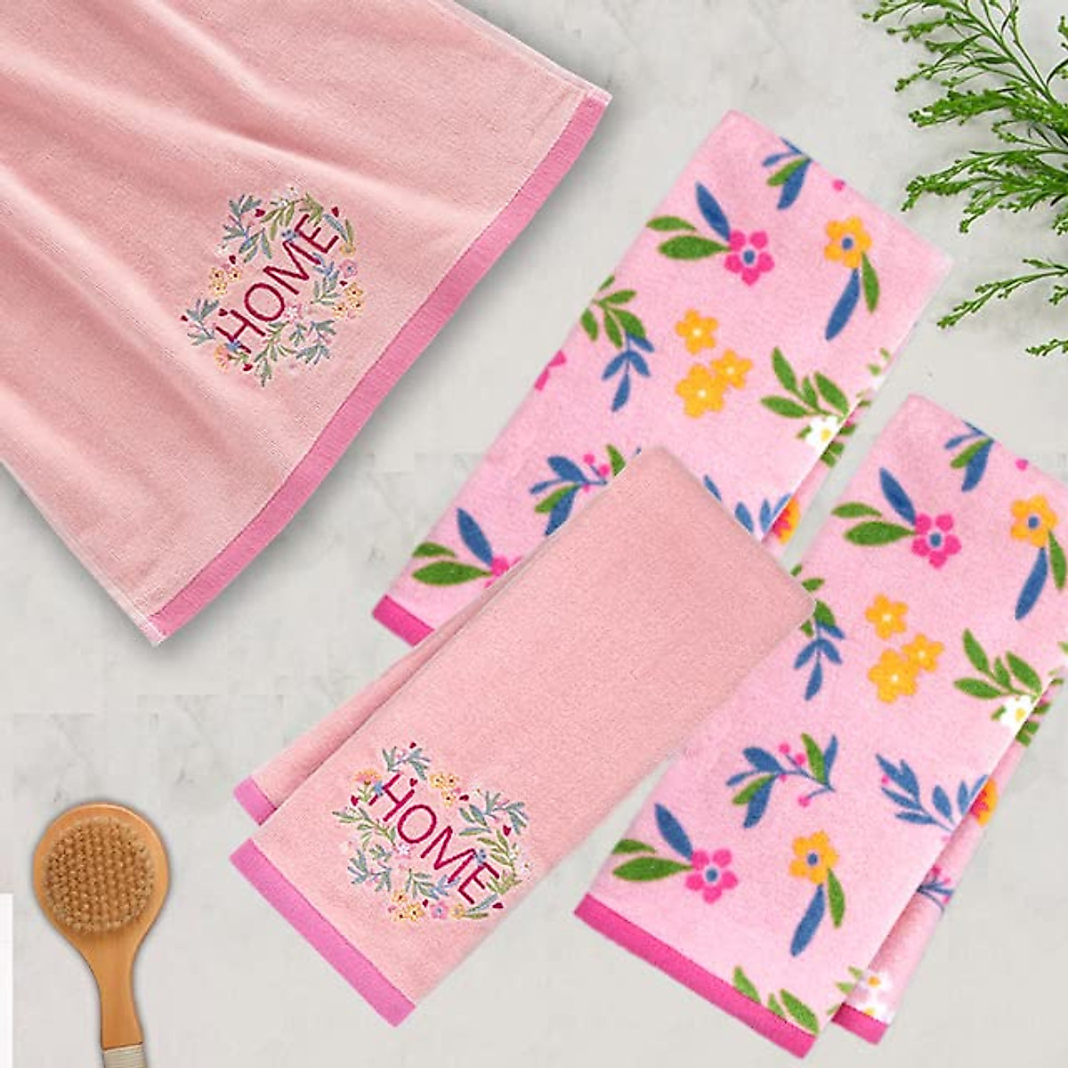 VOOVA & MOVAS Pink Hand Towels - 4 Pack, 100% Soft Cotton, (16x25 Inches) Decorative Kitchen Towel with Gift Packed, Ideal for Home Decor, Bathroom | Kitchen Use, Floral Pink
