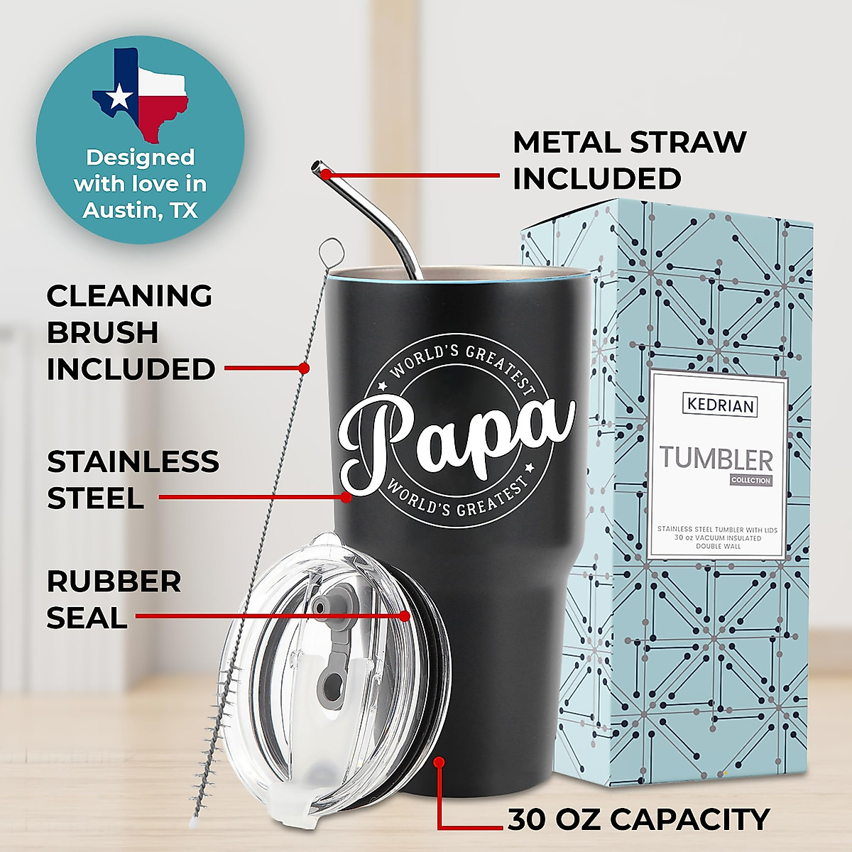 World's Greatest Papa Tumbler 30oz, Thoughtful Papa Gifts from Granddaughter and Grandson, Best Grandpa Presents from Grandkids, Ideal Present Picks for Birthday, Father's Day, Christmas, Gift Ready