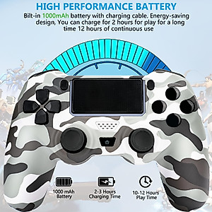 PGYFDAL 2 Pack Wireless Controller For PS4/Pro/PC, Gamepad with USB Cable/1000mAh Battery/Dual Vibration/6-Axis Motion Sensor/3.5mm Audio Jack/Multi Touch Pad/Share Button (Blue and Grey)