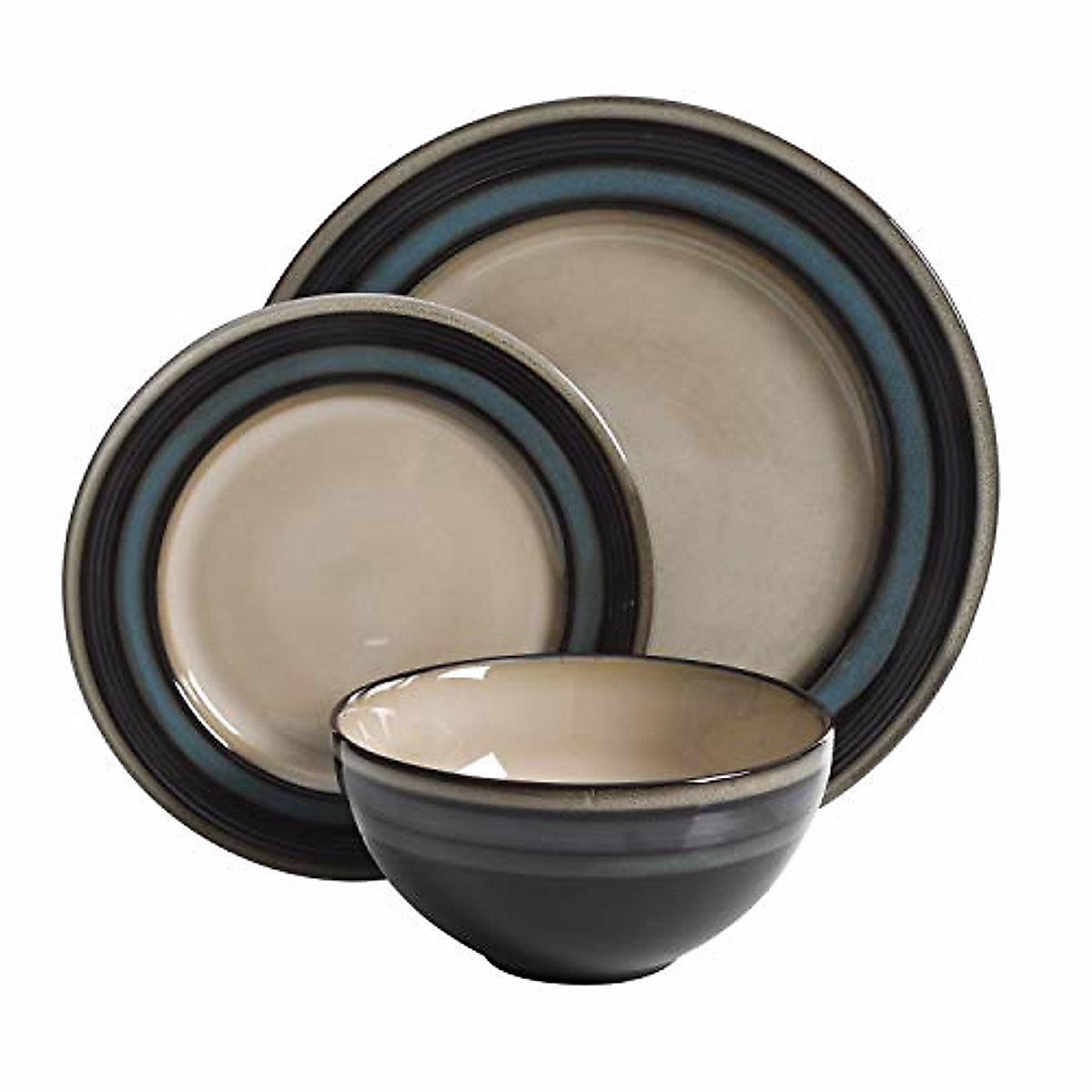 Gibson Elite 116870.12R Everston 12 Piece Reactive Glaze Dinnerware Set, Teal and Cream