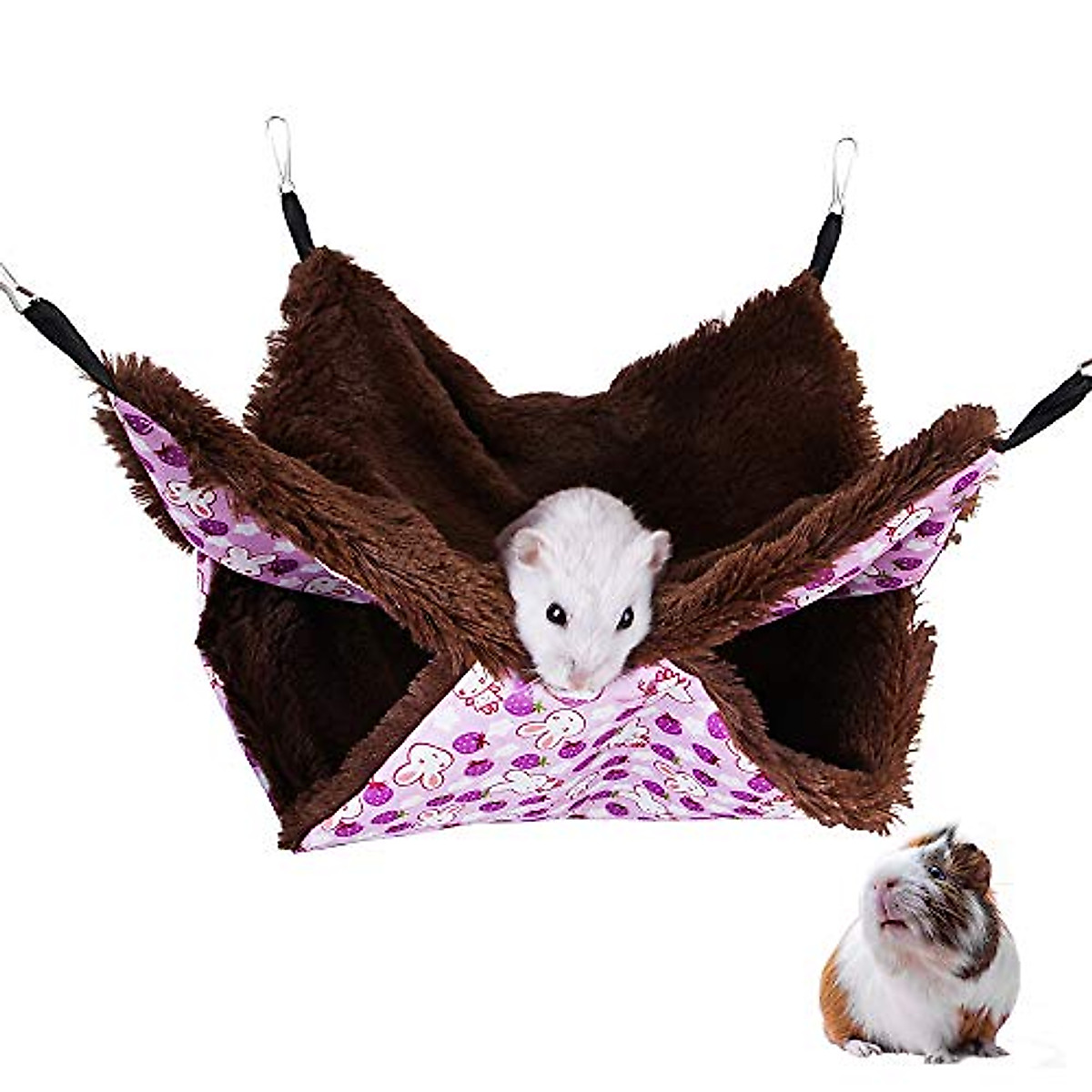 2 PCS 13.7×13.7inch Small Guinea Pig Rat Hammock Guinea Pet Small Animal Hanging Hammock Bunkbed for Sugar Glider Squirrel Playing(Blue and Purple)