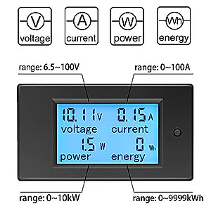 KETOTEK Digital Ammeter Voltmeter DC Voltage Current Power Energy Meter 6.5V~100V with 100A Shunt, DC Volt Amp Watt KWh Meter Panel Gauge LCD Display 4 in 1 Multimeter Solar