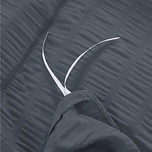 Bowavat Seersucker Duvet Cover Full/Queen Size,100% Washed Microfiber 3 Pieces Dark Grey Duvet Cover Set, Soft Textured Bedding Set with Zipper Closure and Corner Ties (Dark Grey, Full/Queen)