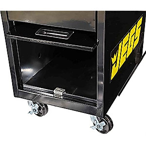 JEGS Welding Cart with Drawers and Welding Tank Platform - Fits Most MIG, TIG, ARC Welding Machines, Plasma Cutter - Steel Constructed and Black Powder Coat Finished Welding Table with Locking Wheels