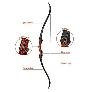 TOPARCHERY Archery 60" Takedown Hunting Recurve Bow for Adults Practice Competition Longbow with Stringer Tool Right Hand Black (40.00)
