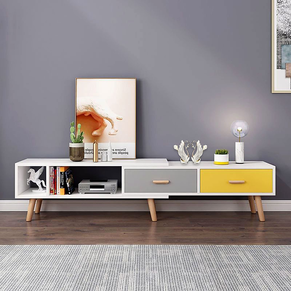 Swan Base Holder with 6pcs Coffee Dessert Dinner Spoon Set, Metal Coffee Spoon Organizer Teaspoon Fruit Dessert Flatware Sugar Ice Cream Spoons (Silver)