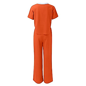 Spring and Summer Solid Color Short Sleeve Top Flare Pants Suit