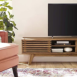 Modway Render 70" Mid-Century Modern Low Profile Media Console TV Stand, 70 Inch, Walnut Walnut