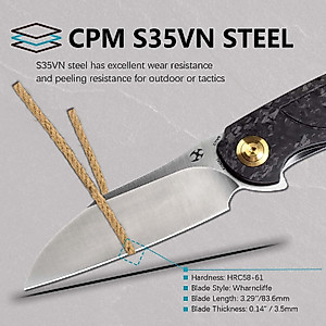 KANSEPT Prometheus Pocket Folding Knives for Men EDC Camping Folding Knife 3.29'' Satin CPM S35VN Material Pocket Folding Knife with Twill Carbon Fiber Handle Everyday Carry Folding Knife K1040A1
