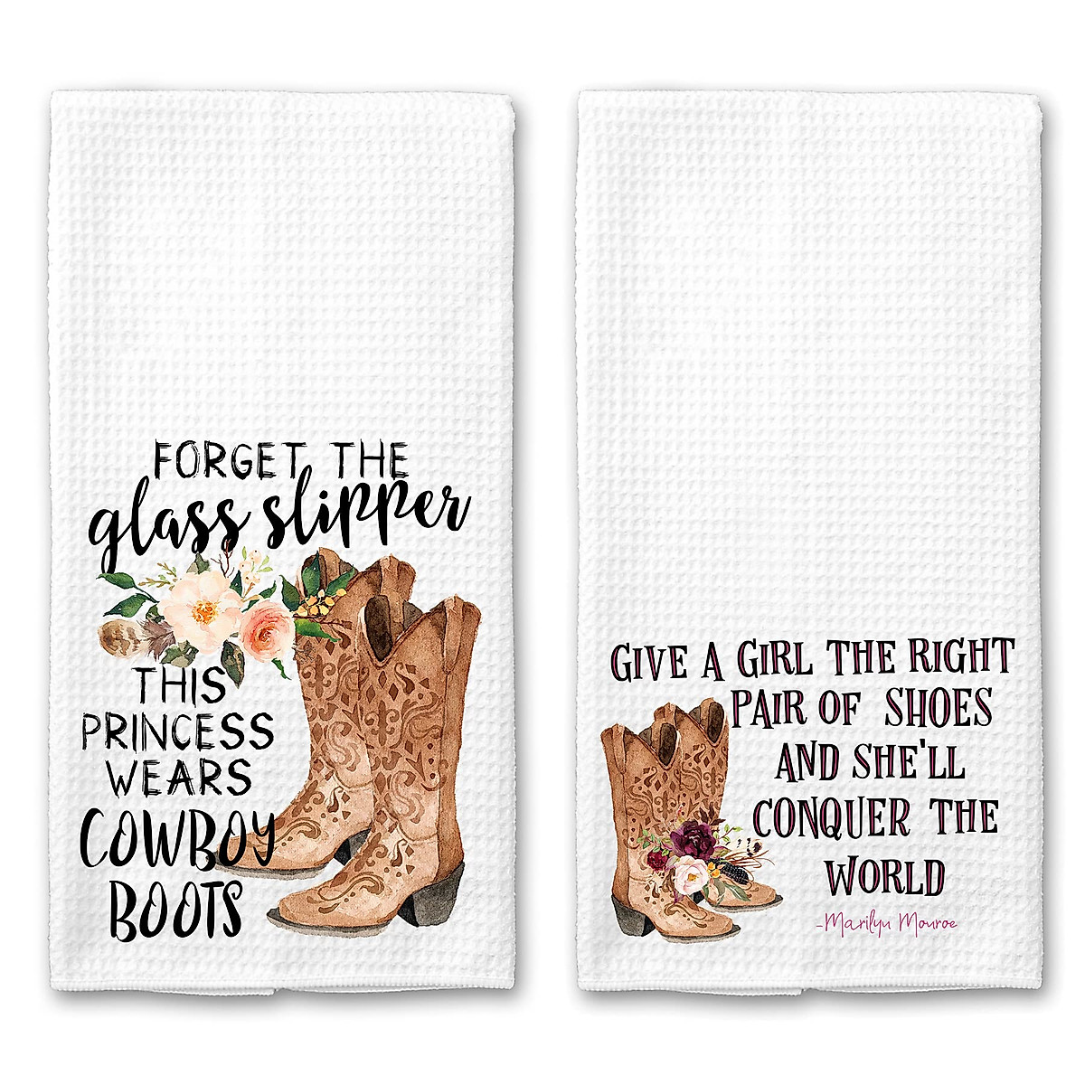 Cowboy Boots Western Floral Funny Farm Microfiber Kitchen Towel Set of 2