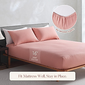 DAPU Pure Linen Sheets Set, 100% French Linen from Normandy, Breathable and Durable for Hot Sleepers, 4 Pcs Set - 1 Flat Sheet, 1 Fitted Sheet, 2 Pillowcases (Pink Clay, King)