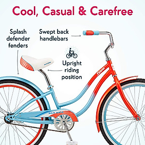 Kulana Lakona Shore Beach Cruiser Bike, 24-Inch Wheels, Single Speed, Blue/Coral (R1751AZ)