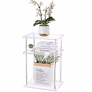 HMYHUM Clear Acrylic Side Table, 3-Tier End Table for Living Room, Small Bedside Table/Nightstand for Bedroom, Home Accent Table, Frame Design, 15.7" L x 11.8" W x 23.2" H