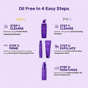 NxN Oil Control System - Set with Kaolin Clay Face Mask, Mattifying Primer, Cleansing Face Wash, & Daily Moisturizer - Oily Skin Sebum Control Kit for Men & Women