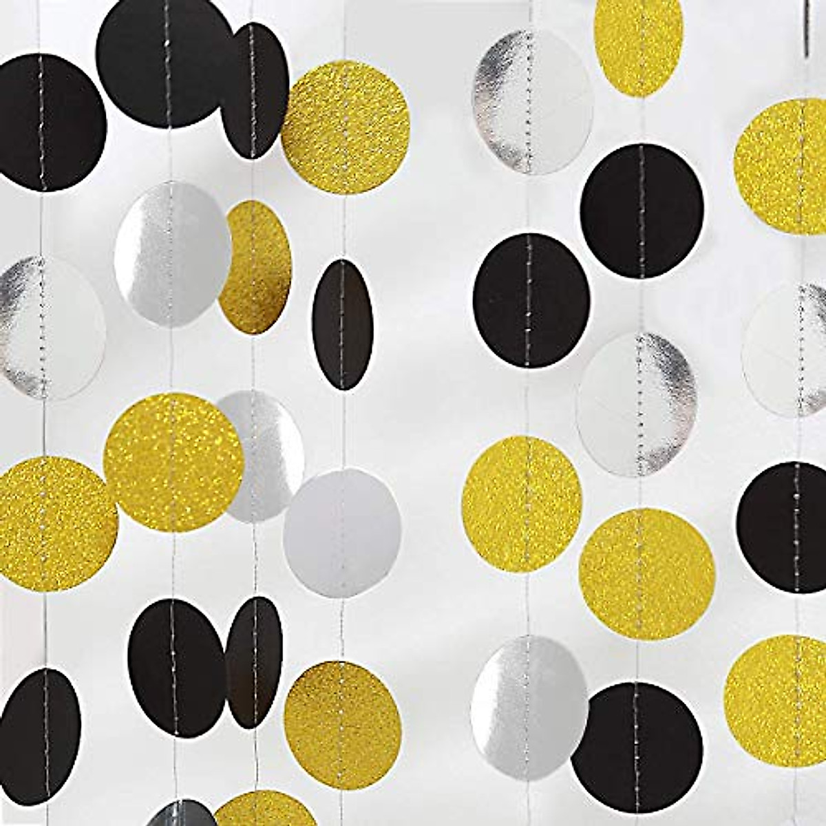 Decor365 Gold Back Circle Dots Garland Streamers Party Decorations Glitter Black Hanging Streamer Banner Backdrop Decoration for Birthday/Wedding/New Year/Gruaduation