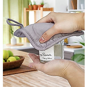 Oven Mitts & Pot Holders Sets - Kitchen Gloves & Towel Gift Box Set Gray 6Pcs by COOK TIDY - 13” Xtra Large Thick Washable - Professional & Heavy Duty - Protective Long Cuff for Cooking, Baking, BBQ