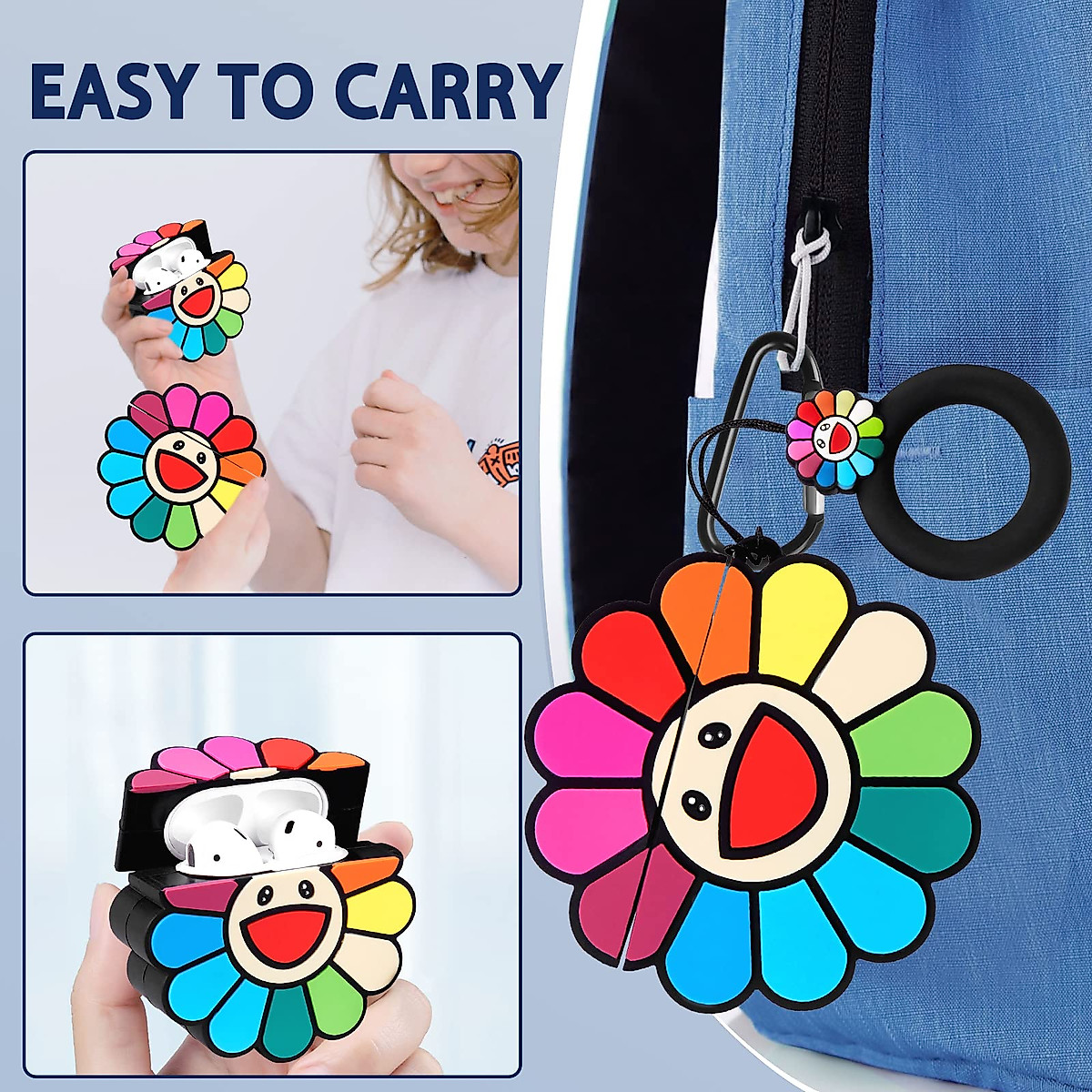 Besoar for AirPods 2&1 Case Cartoon Cute Kawaii Silicone Cases for Apple AirPod Air Pods 1/2 Design Cover Cool Unique Fashion Fun Funny Soft Coves for Girls Girly Boys(Chromatic Flowers)