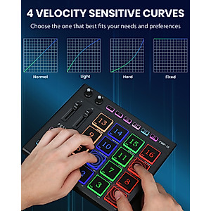 Fesley MIDI Controller Professional, Beat Maker Machine with 16 Beat Pads, MPC with 2 Assignable Fader & Knobs, Portable MIDI Pad Controller, Beat Machine for Music Making