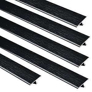 5 Pcs Aluminum Floor Transition Strip, Wall Edging Strip, Flat Divider Strip for Door Threshold and Joining Flooring Gaps of Laminate Planks Tile, Brilliant Black
