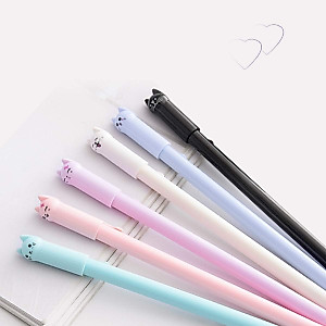 Sencoo 12 Pack Erasable Gel Pens - Black, Cute, Kawaii Cat Pens with Ultra Fine 0.5 mm Point