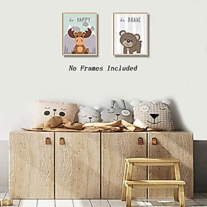 CHDITB Woodland Animals Decor Baby Nursery Wall Art Cartoon Forest Animal Wall Art Painting Set Of 9(8x10 Inches) Motivational Saying Jungle Fox Owl Artwork Art Prints For Kids Children Room Bedroom Decoration