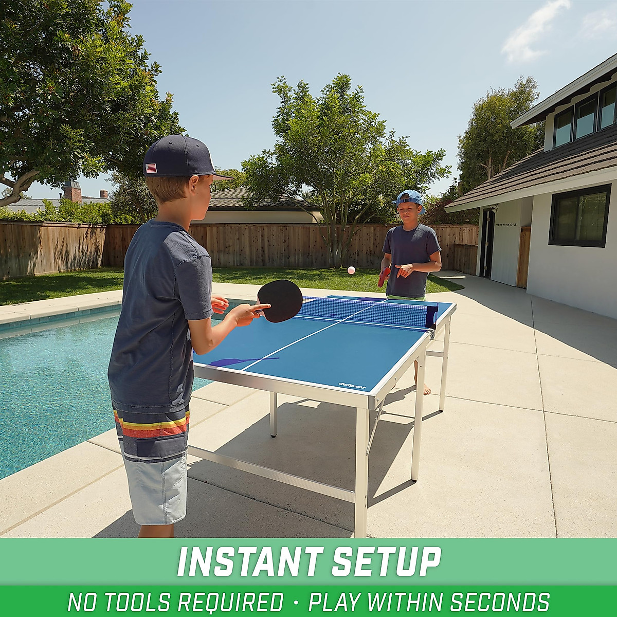 GoSports 6 ft x 3 ft Mid-size Table Tennis Game Set - Indoor / Outdoor Portable Table Tennis Game with Net, 2 Table Tennis Paddles and 4 Balls