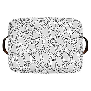 Kigai Halloween Boo Storage Basket with Handles Collapsible Storage Bins Canvas Fabric Storage Organizer for Shelves Closet Bedroom Living Room 1Pack